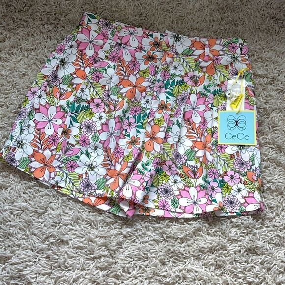 CeCe | Shorts | Nwt Cece Womens White Pink Floral Print Mid Rise ...